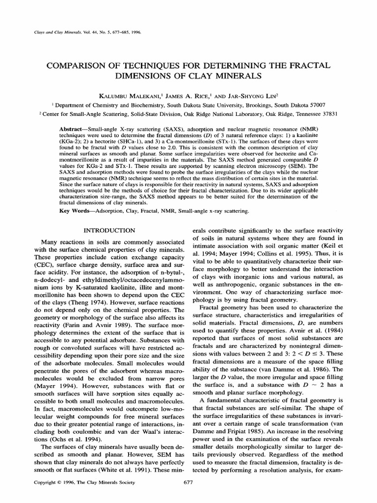 Comparison of Techniques For Determining The Fractal Dimensions of Clay ...