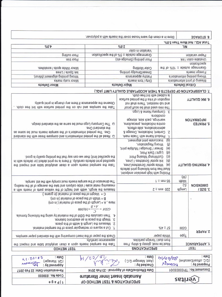 Insert - Specification & Test Procedure | PDF