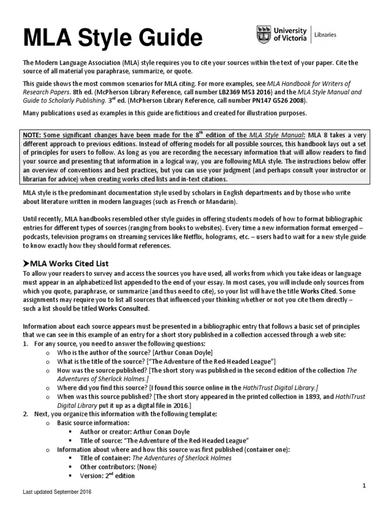 MLA Citation Guide for Students | PDF | Citation | Writing