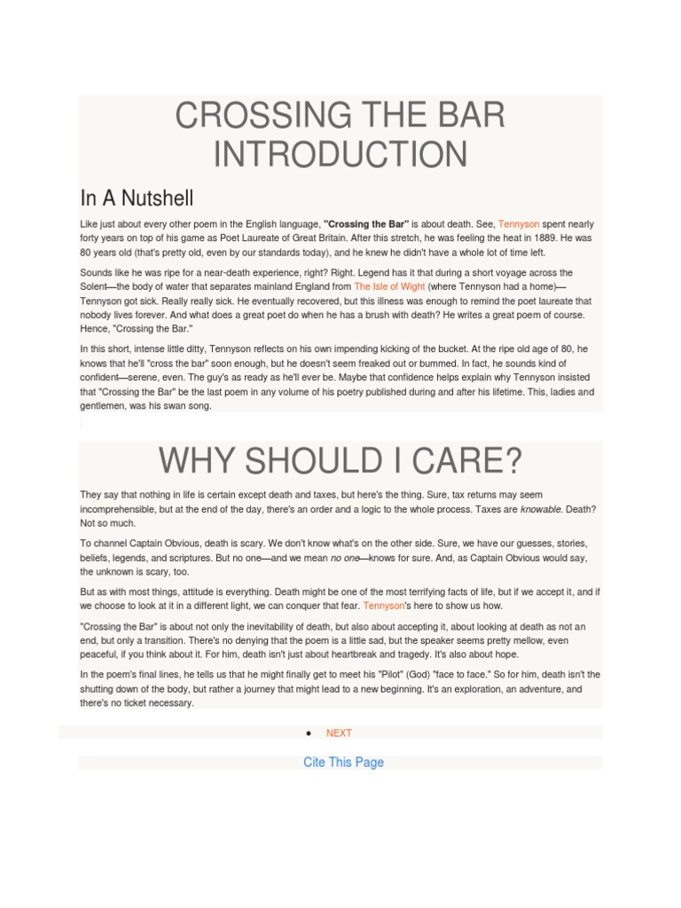 Crossing The Bar | PDF | Metre (Poetry) | Poetic Form