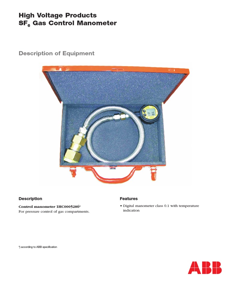 1HC0005286 SF6 Gas Control Manometer | PDF | Pressure Measurement | Gases