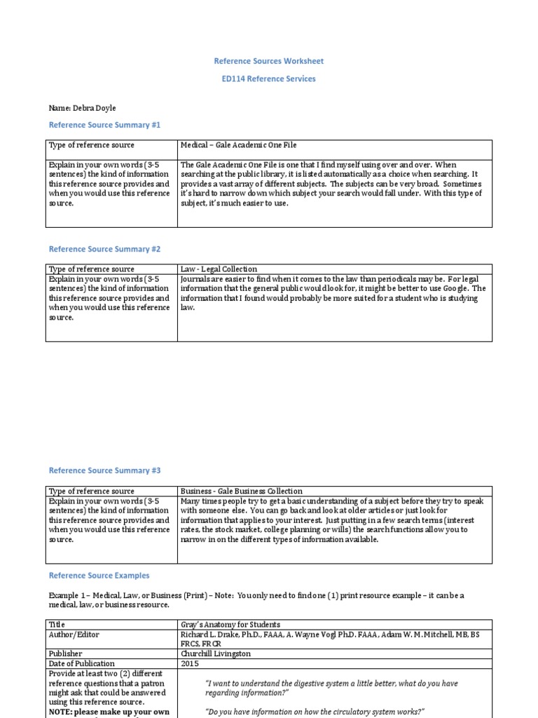 Reference Sources Worksheet ED114 Reference Services | Download Free ...