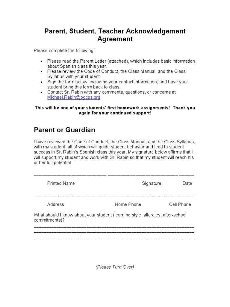 Parent, Teacher, Student Acknowledgement Letter | PDF | Homework | Pedagogy