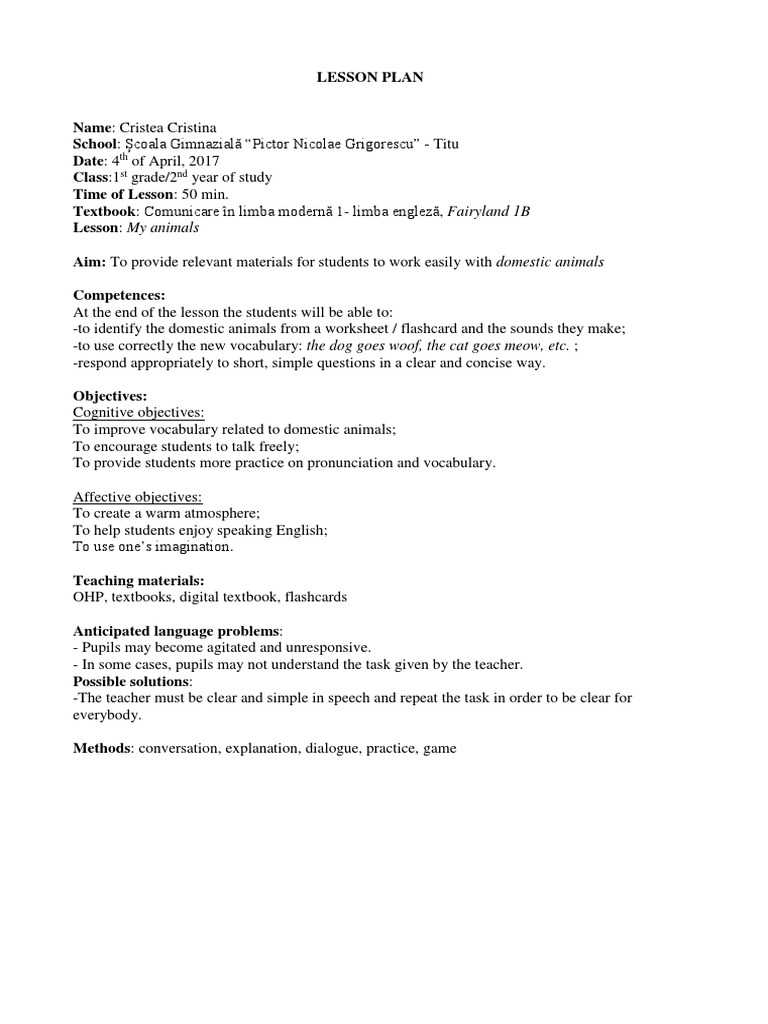 Proiect Didactic Cls.I | PDF | Lesson Plan | Vocabulary
