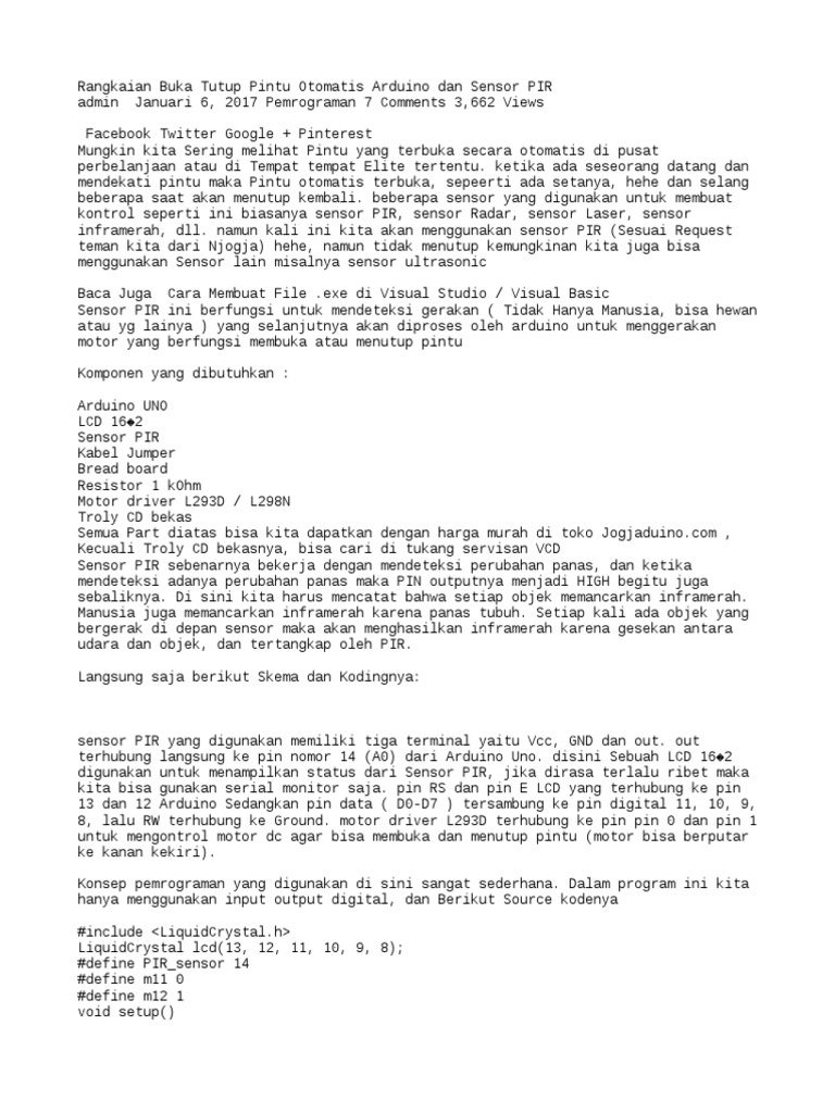Pintu Geser Otomatis Berbasis ARDUINO | PDF