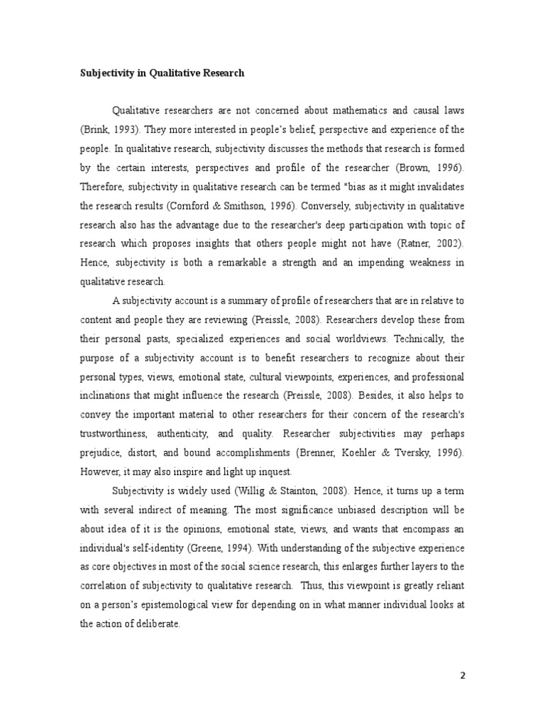 Subjectivity in Qualitative Research | PDF | Qualitative Research | Data