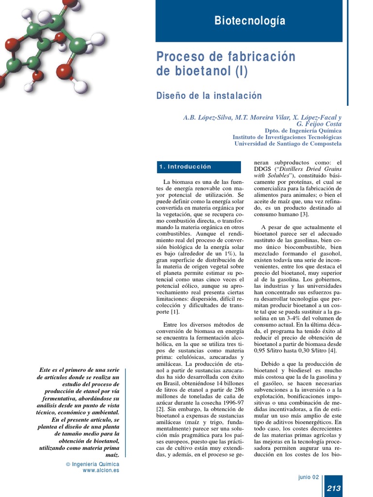 391-213 Proceso de Fabricación de Bioetanol (I) PDF | Descargar gratis PDF | Combustible de ...