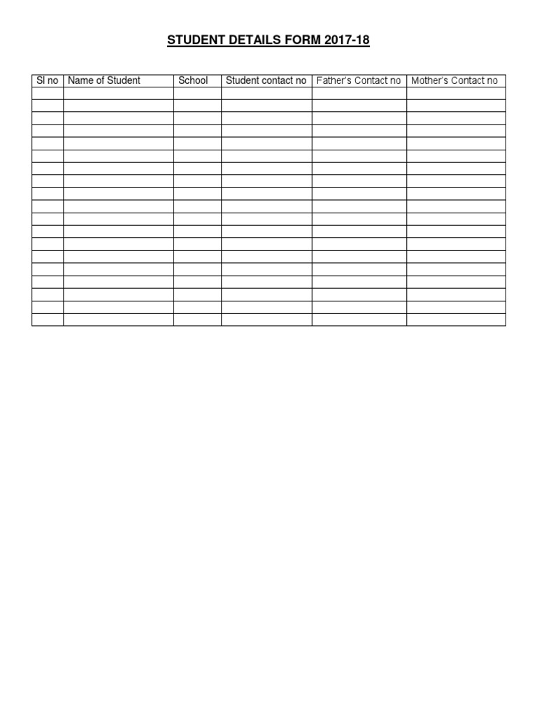 Student Details Form 2017-18: SL No Name of Student School Student ...