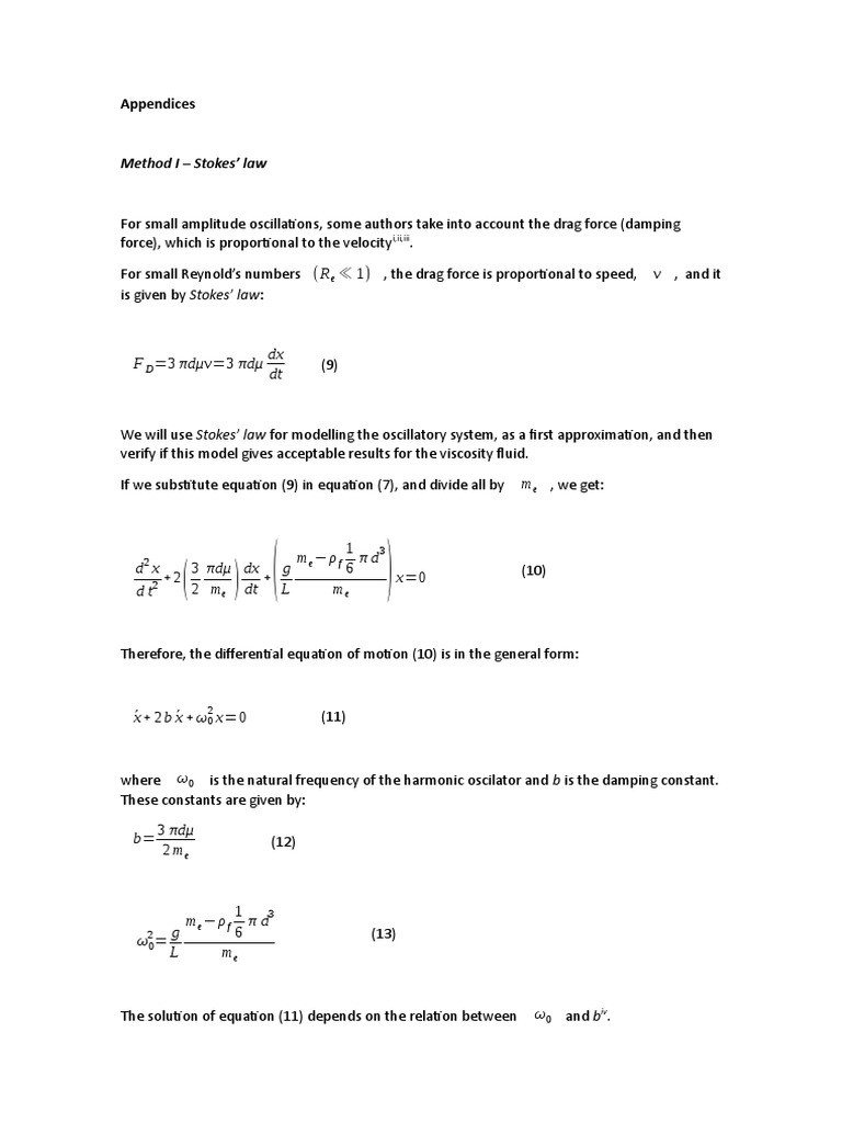 Method I - Stokes' Law: Appendices | PDF | Materials Science ...