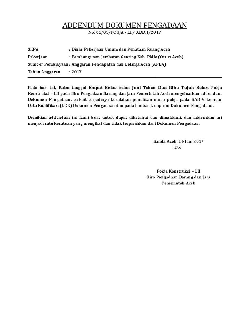 Addendum Dokumen Pengadaan Jembatan Genting | PDF