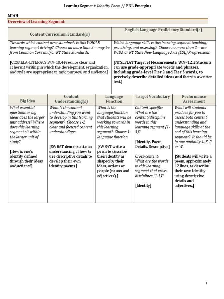 Learningsegment Identitypoem | PDF | Educational Assessment | Lesson Plan
