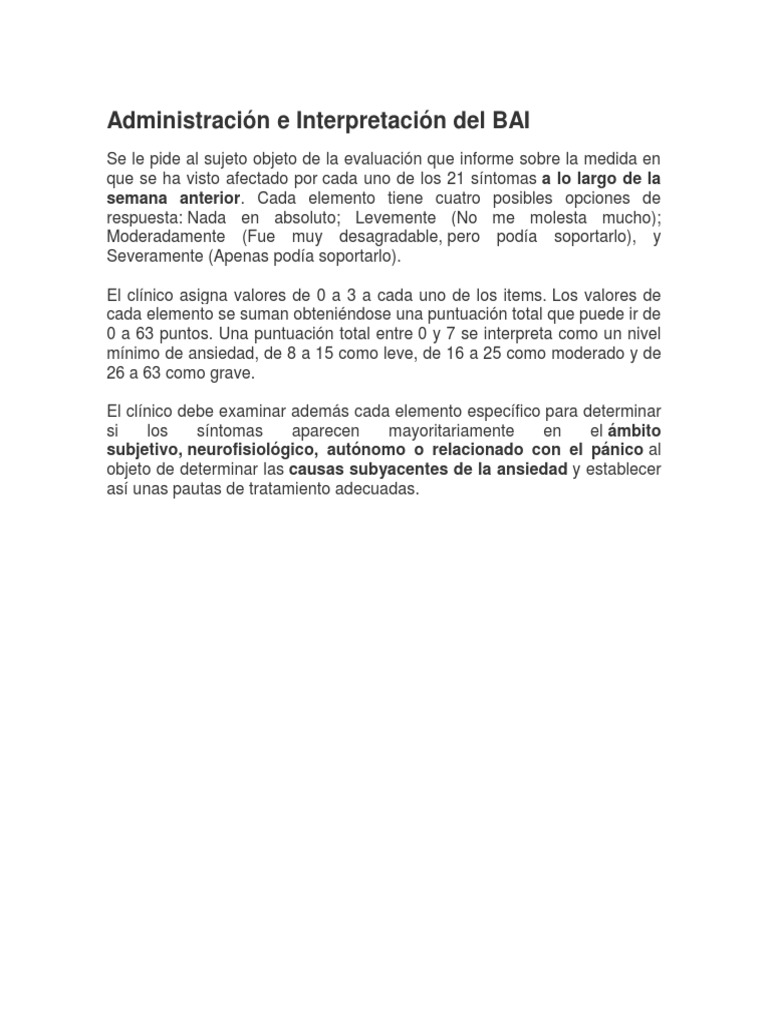 Administración e Interpretación Del BAI | PDF