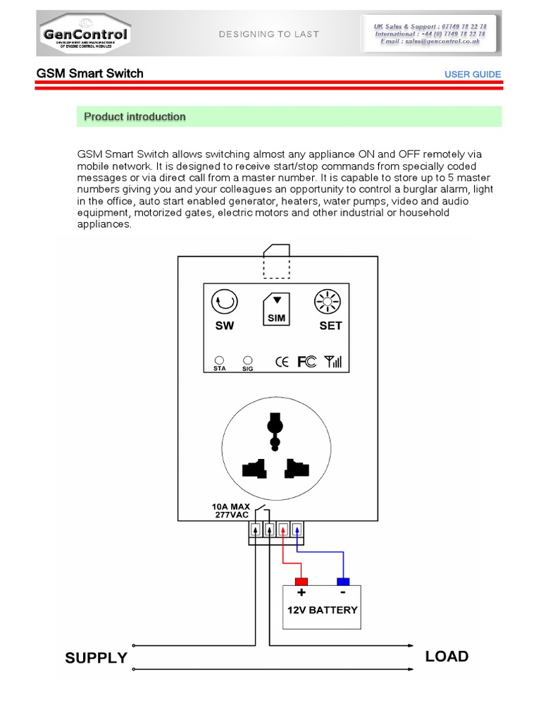GSM Smart Switch: User Guide | PDF | Short Message Service | Switch