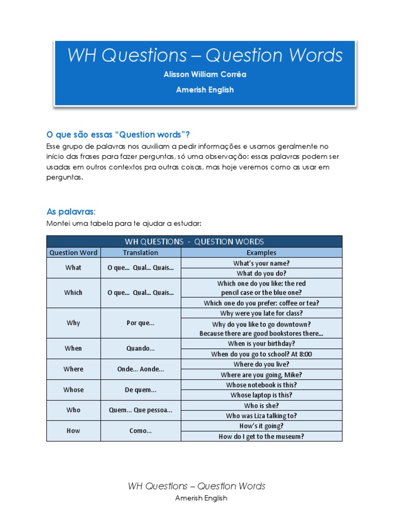 Question Words | PDF