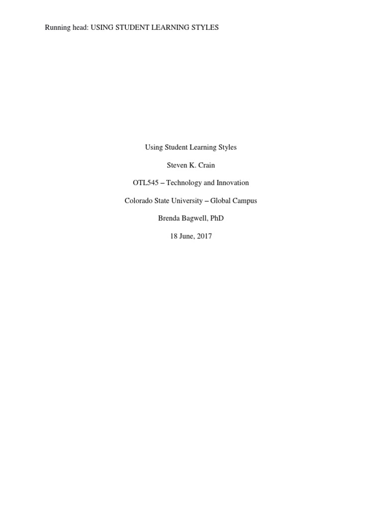 Crain Otl545 Using Student Learning Styles | PDF | Learning Styles ...