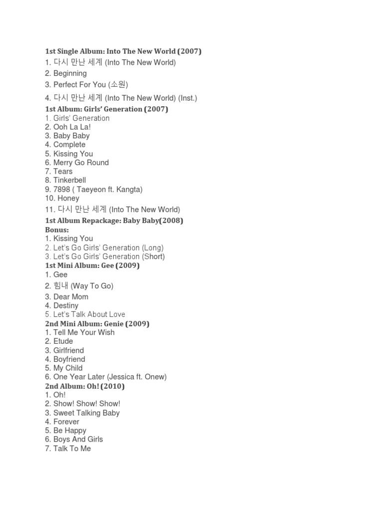 SNSD Discography Overview | PDF
