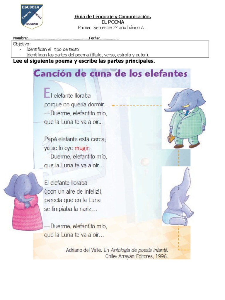 Lee el siguiente poema y escribe las partes principales