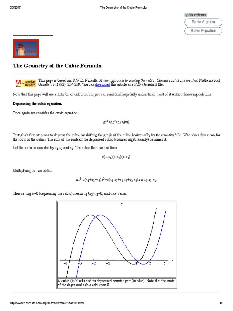 The Geometry of The Cubic Formula | PDF | Complex Number | Equations