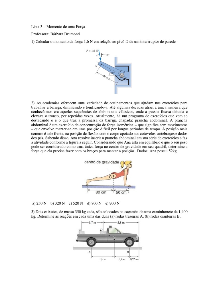 Lista 3 - Momento de Uma Força | Força | Quilograma