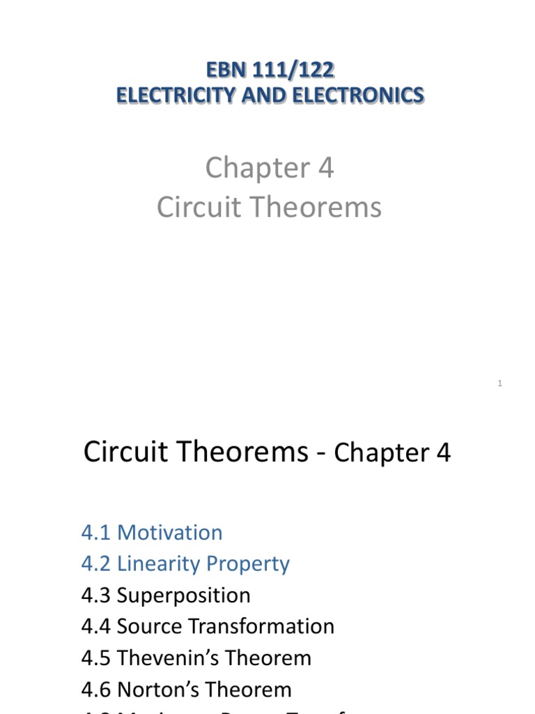 Circuit Theorems: EBN 111/122 Electricity and Electronics | PDF | Electrical Network | Series ...