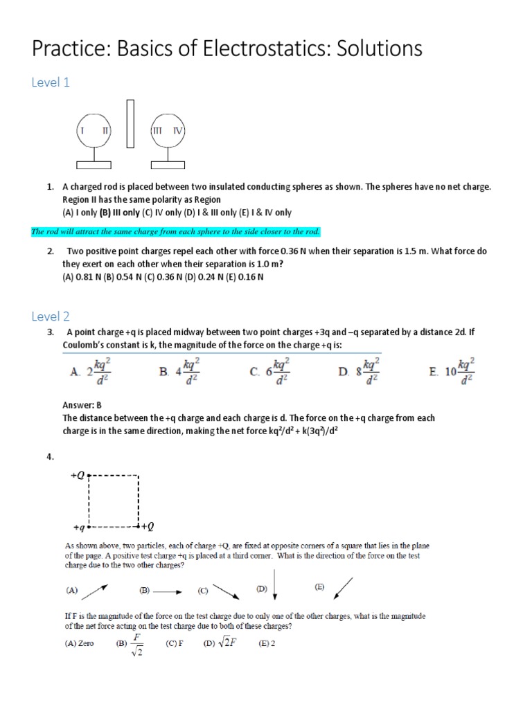 Electrostatics Practice Problems and Solutions | PDF | Electric Charge | Electrostatics