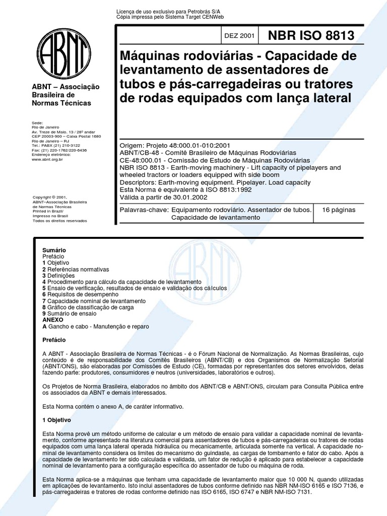 NBR ISO 8813 - Maquinas Rodoviárias | PDF | Guindaste (máquina) | Freio