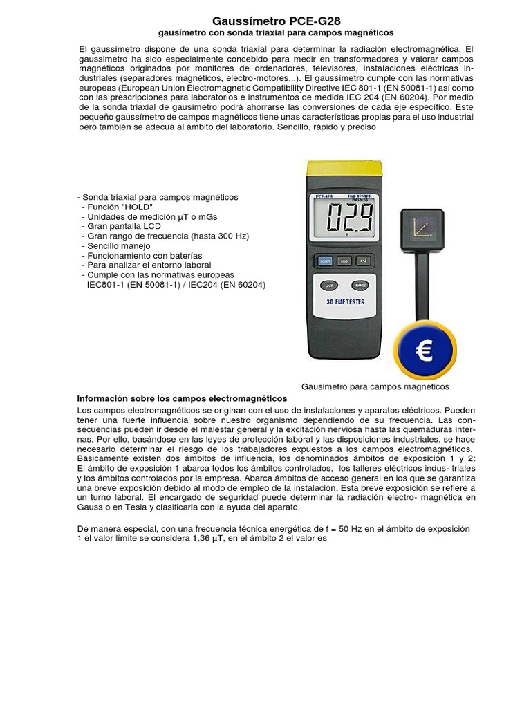 Gaussímetro PCE | Descargar gratis PDF | Campo magnético | Frecuencia
