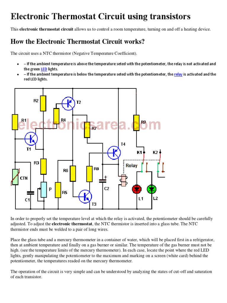 Electronic Thermostat Circuit Using Transistors | PDF | Thermostat ...