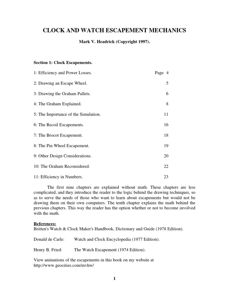 Clock And Watch Escapment Mechanics Mark Headrick Pdf Horology