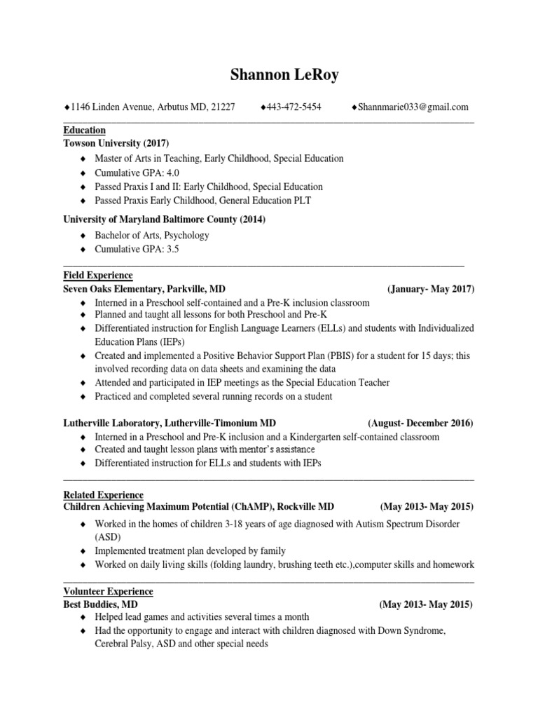 Updated Resume | PDF | Special Education | Autism Spectrum