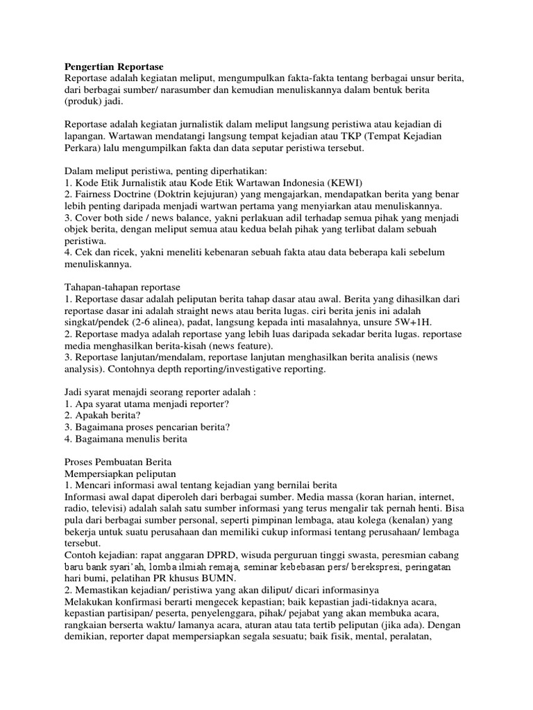 Pengertian Reportase | PDF | Bisnis | Ilmu Sosial
