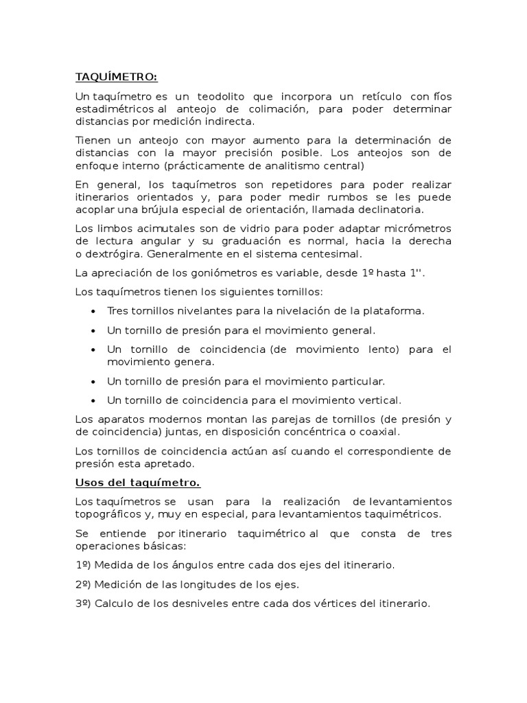 Definición y Usos del Taquímetro | PDF | Herramientas | Óptica