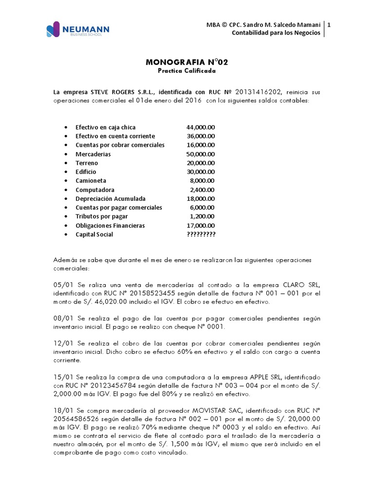Ses 05 y 06 - Monografia #02 Caso Steve Rogers SRL Proceso Contable (B) | PDF | Contabilidad ...