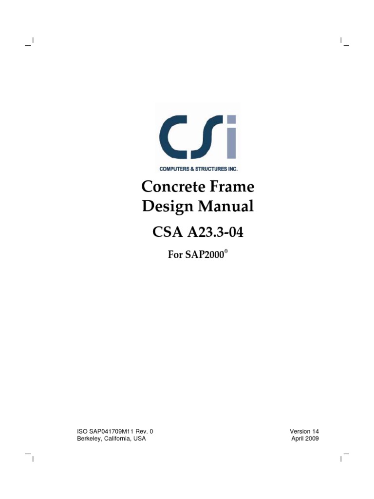 CSI - Concrete Frame Design Manual As Per CSA-A23.3-04 | PDF | Beam ...