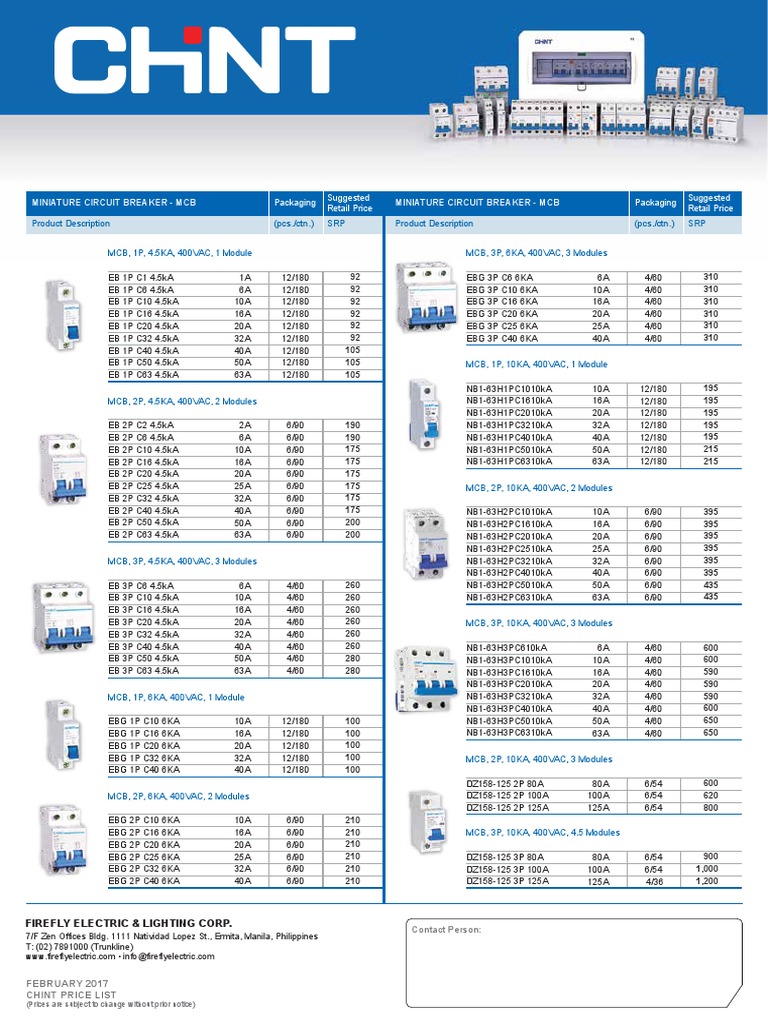 Chint Price List | Switch | Electrical Components