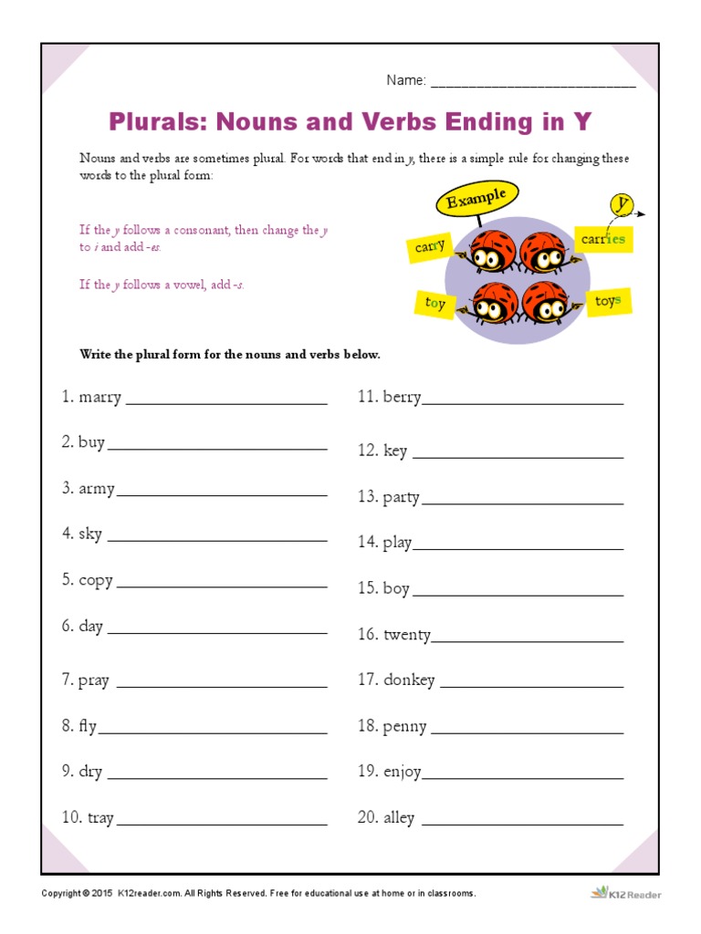 Plurals Nouns and Verbs Ending in y PDF | PDF | Plural | Language Families