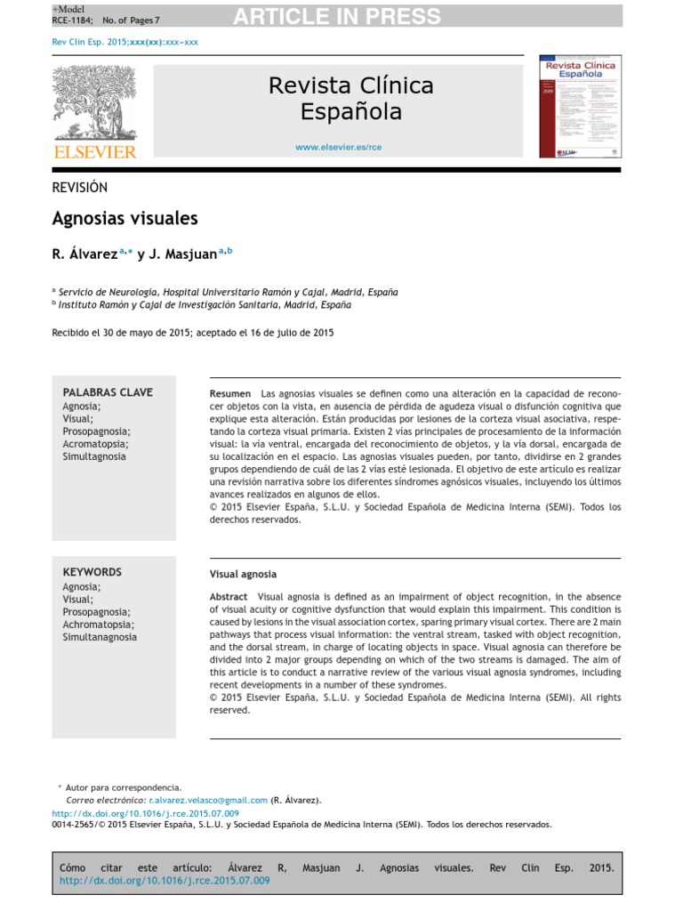 Agnosias Visuales - Lvarez2016 | PDF | Percepción visual | Evaluación ...