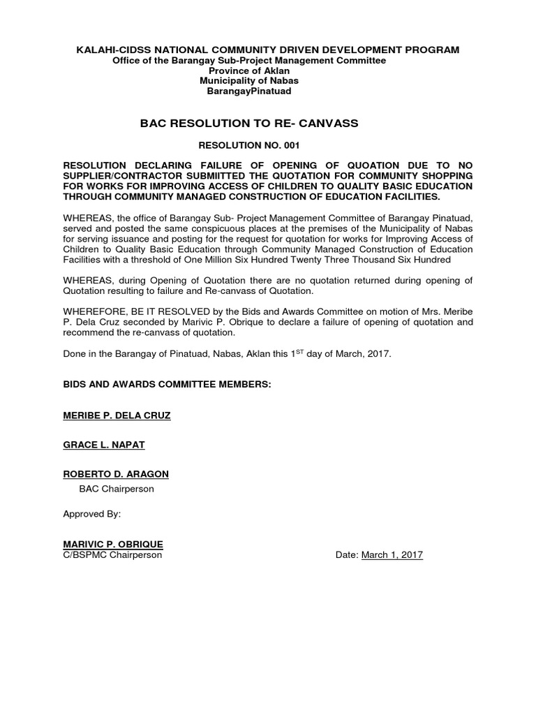 2nd Bac Resolution To Rebid | PDF