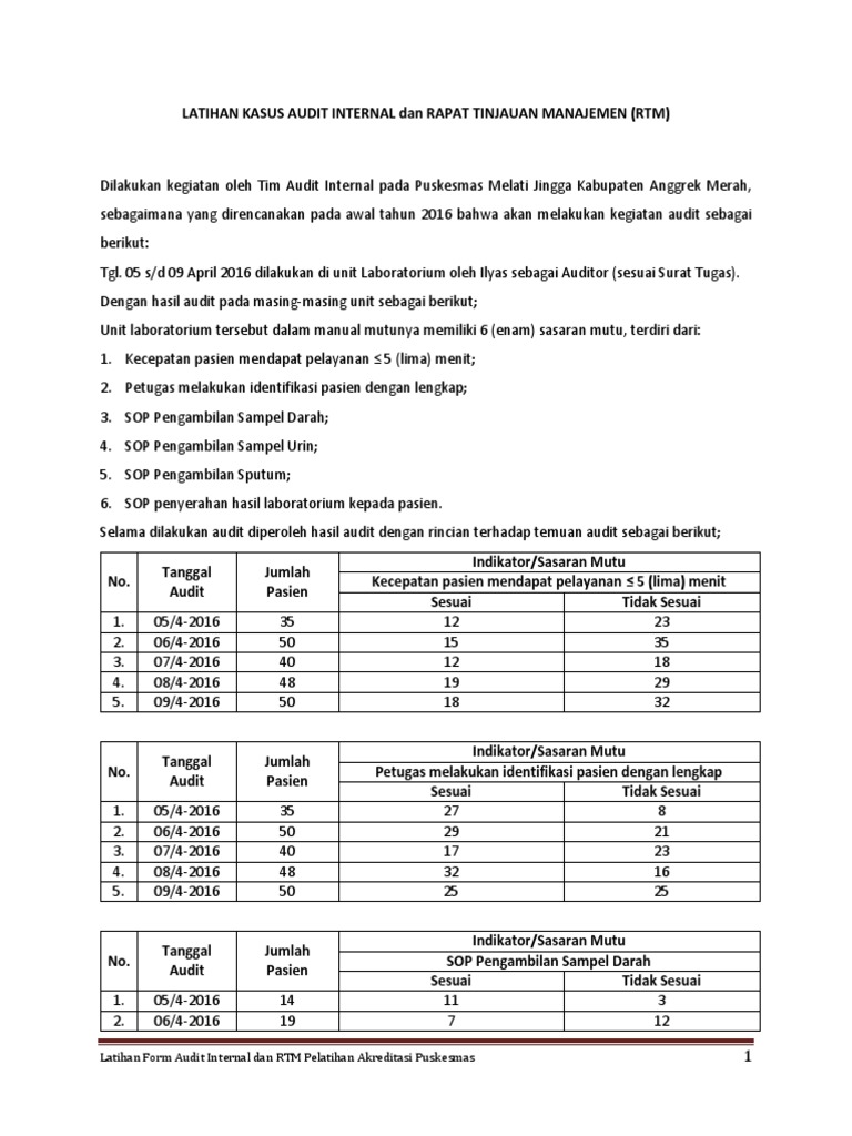 Audit 3 - Latihan Kasus Audit Internal Dan RTM | PDF