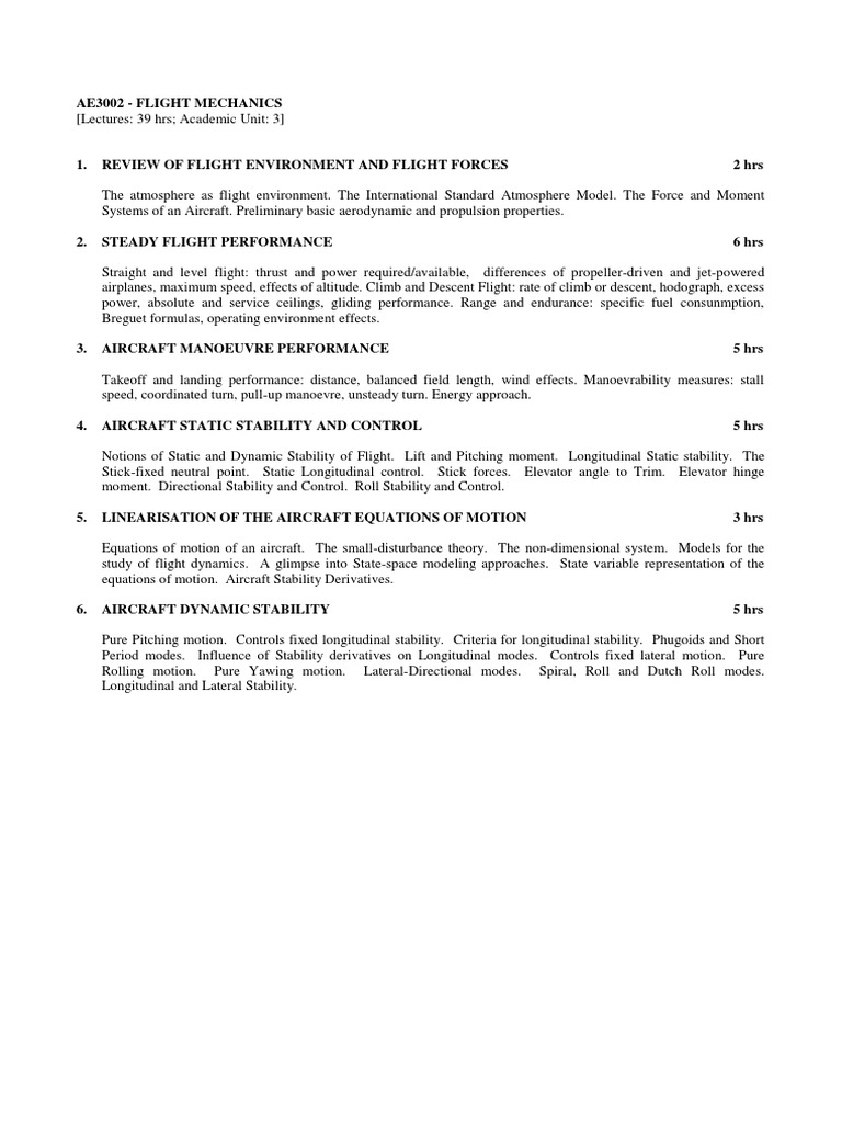 AE3002 Flight Mechanics Syllabus NTU | PDF | Flight Dynamics (Fixed ...