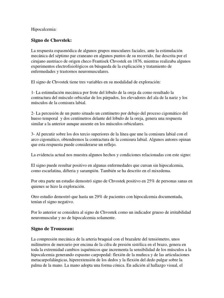 Hipocalcemia Signos Chvostek y Trousseau | Descargar gratis PDF ...