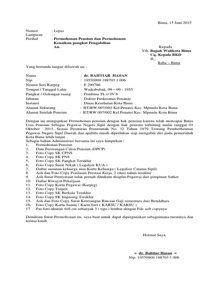 Contoh Permohonan Pensiun | PDF