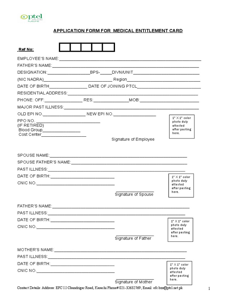 Application Form For Medical Entitlement Card: Ref No | PDF | Social ...
