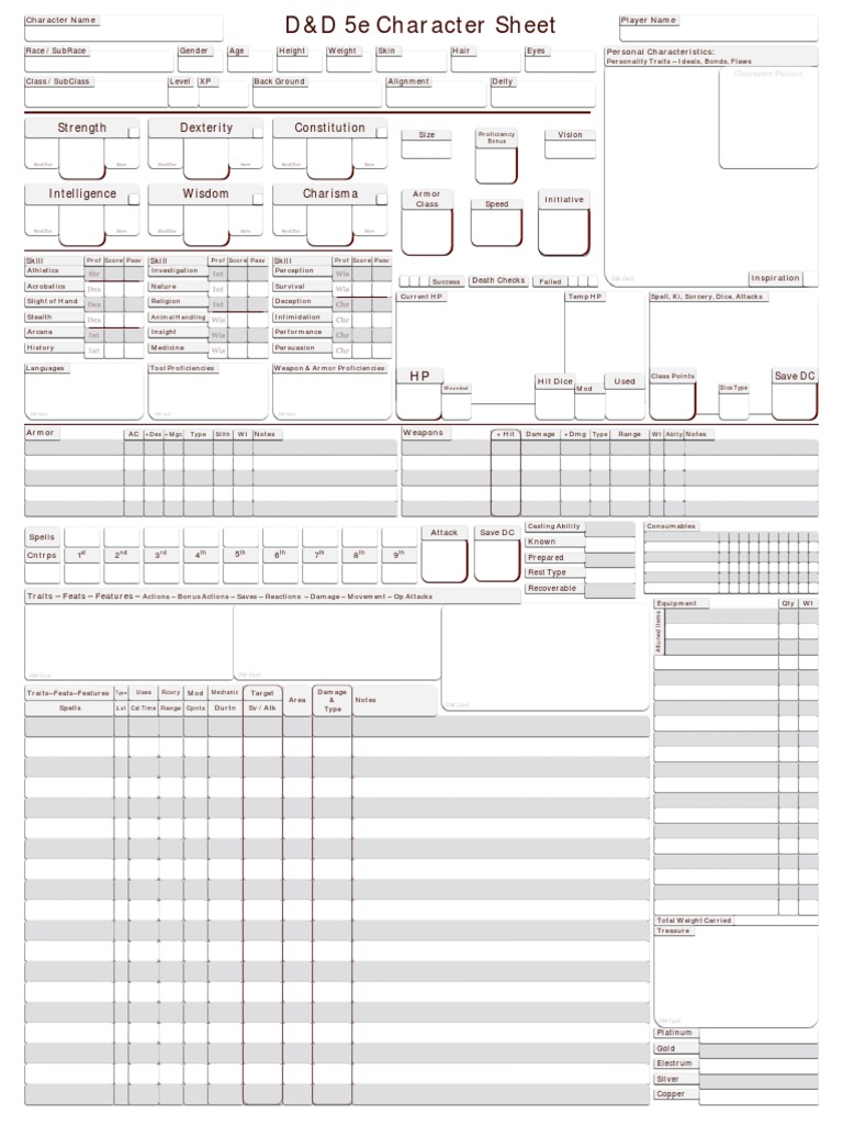 D&D 5E Character Sheet+DM Card - 1pg v15 (Form) | Role Playing Games ...