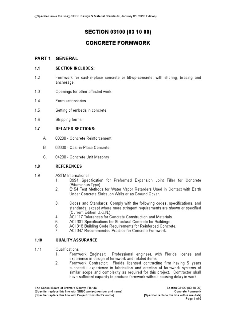(03 10 00) Concrete Formwork | PDF | Concrete | Building Technology
