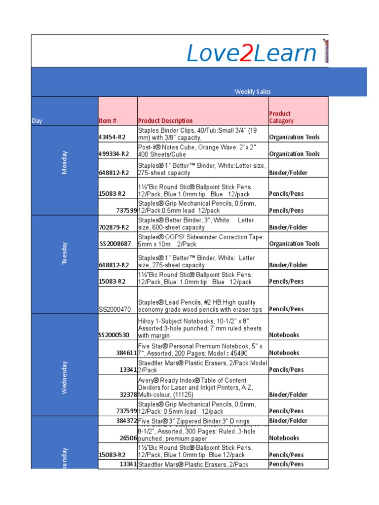 Excel Spreadsheet | PDF | Pencil | Notebook