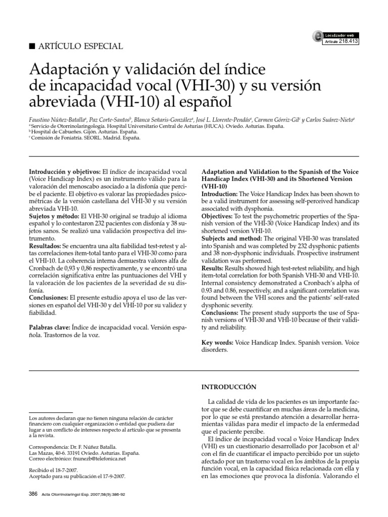 Voice Handicap Index | PDF | Alfa de Cronbach | Estadísticas