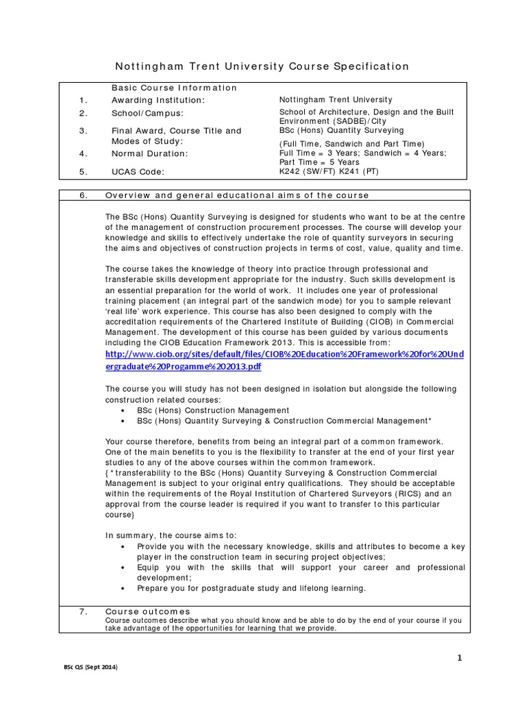 Nottingham Trent University Course Specification | Download Free PDF ...