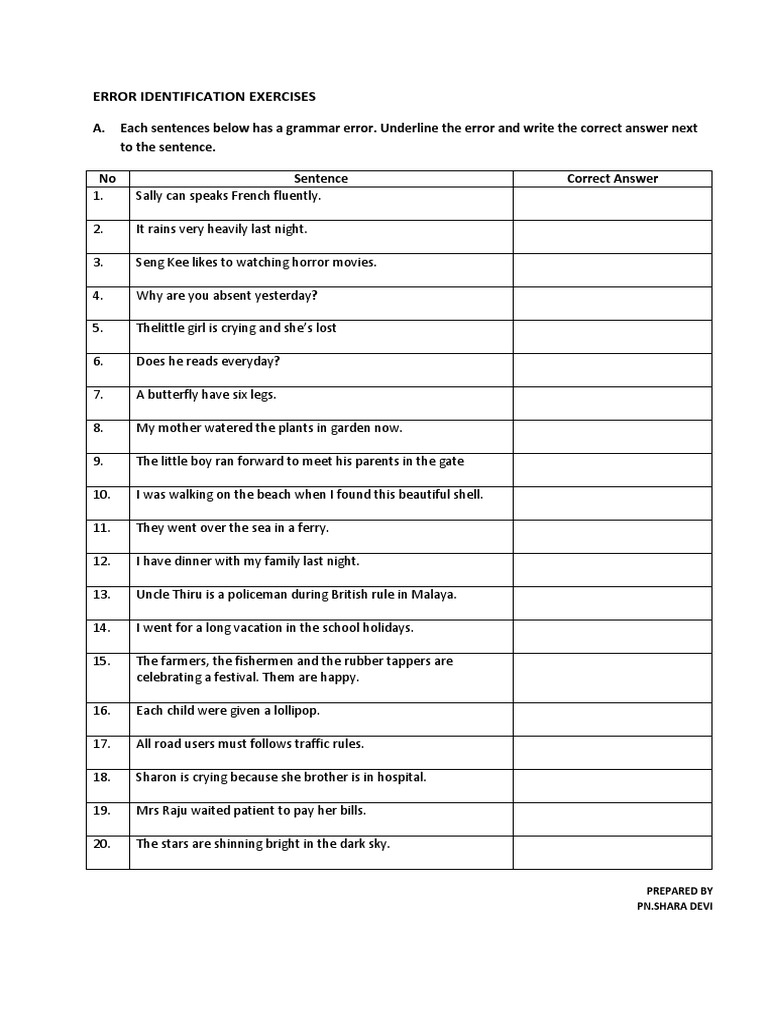 Error Identification Exercises | PDF | Leisure