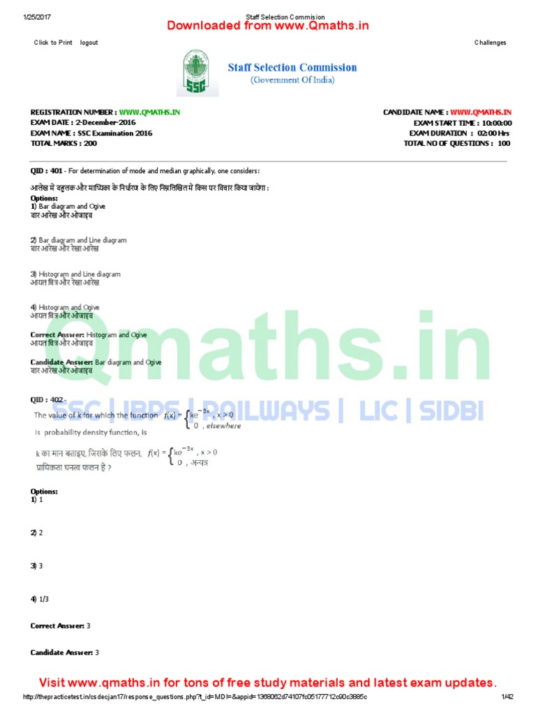 SSC Exam Answer Key Analysis | PDF | Computers